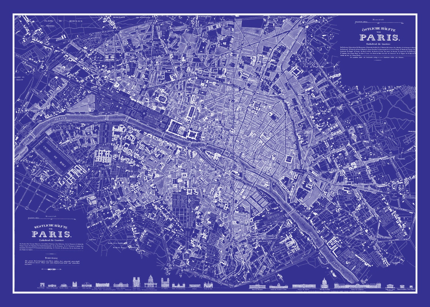 Paris Street Map Blueprint Vintage Poster Print