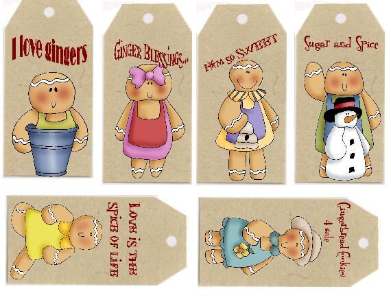 Items similar to Whimsy gingerbread cute hang tags with ginger sayings ...
