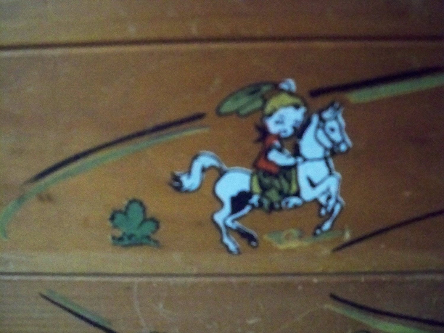 Vintage Cowboy Wood Toy Box. Circa 1960s