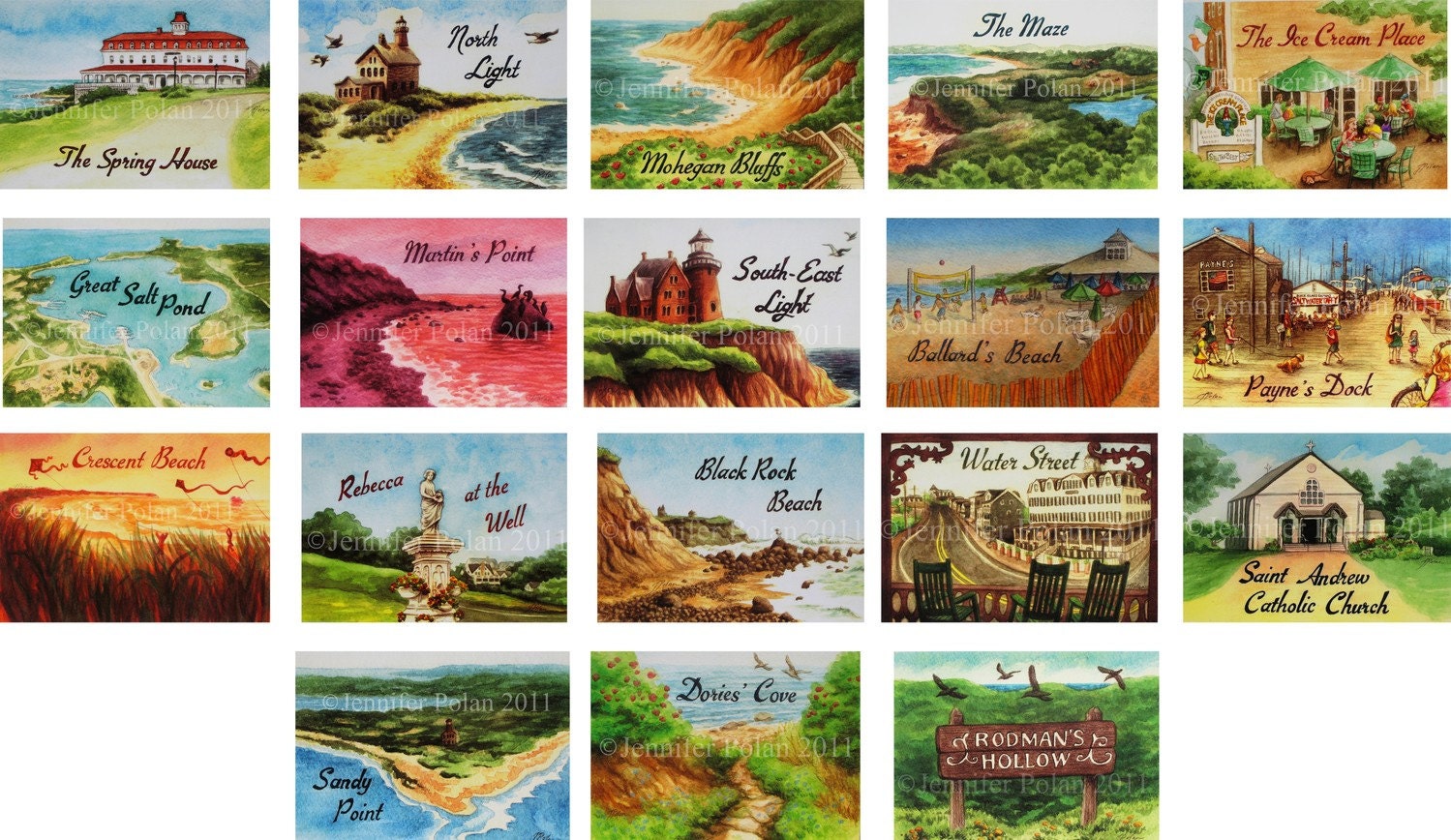 Block Island Postcard Set by JenniePolan on Etsy