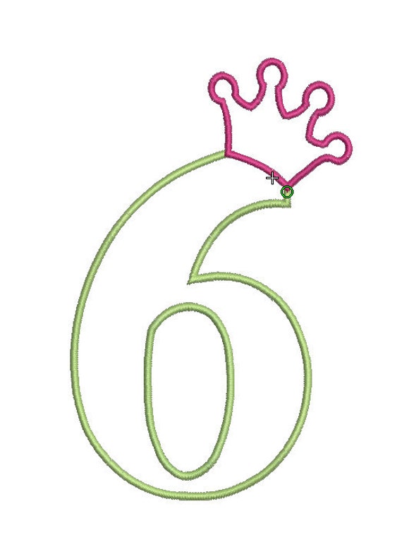 Items similar to Machine Applique Design, Number Six with Crown on Etsy