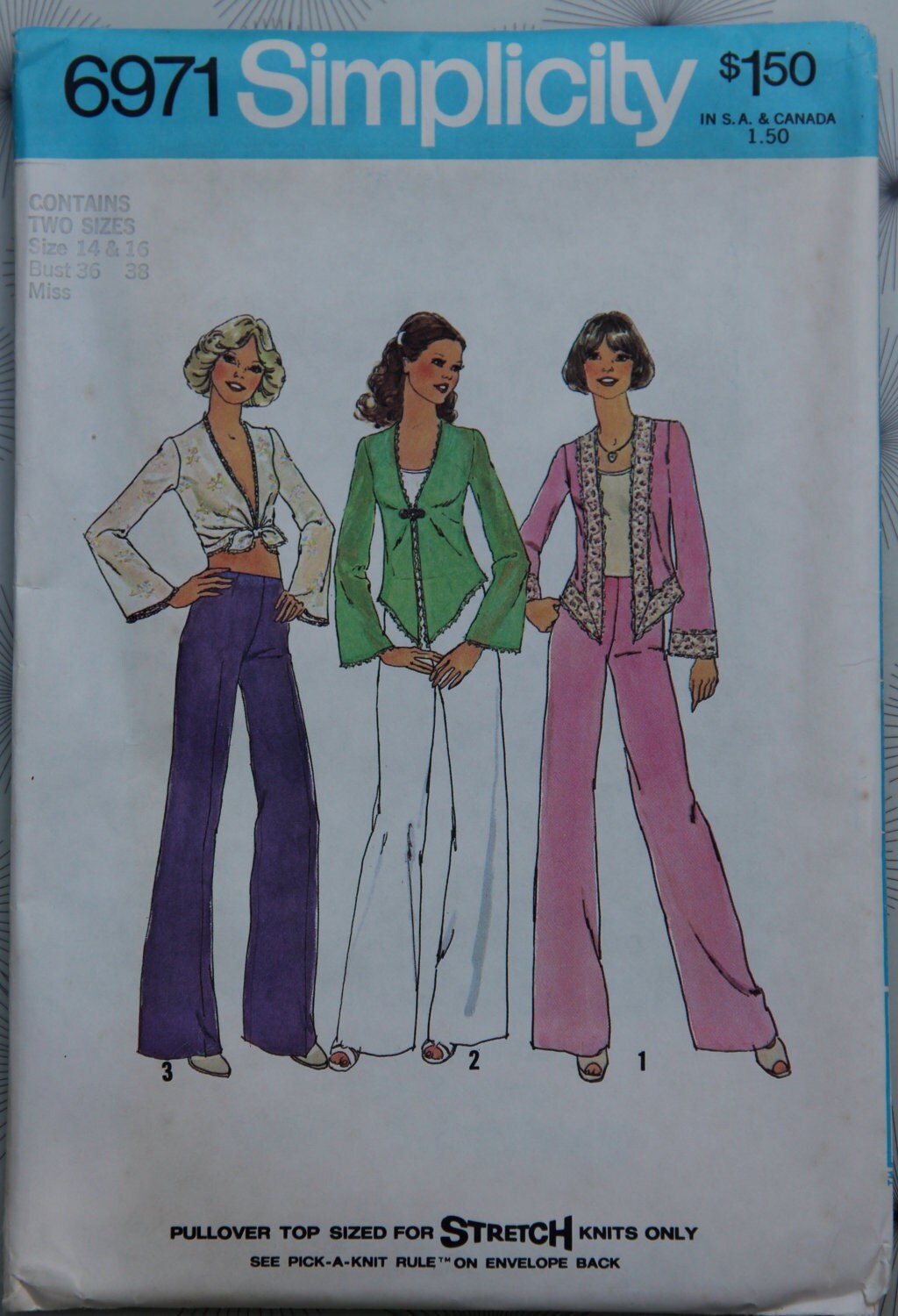 1970s Vintage Sewing Pattern Simplicity 6971 Misses Pullover