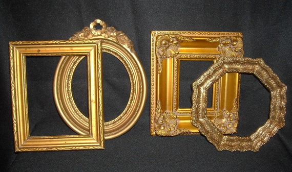 Set of 4 vintage ornate small gold frames