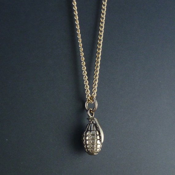 Grenade Necklace Bronze Hand Grenade Pendant on 24 Gold