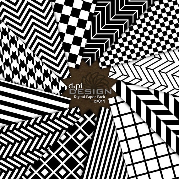 Black & White Digital Paper Printable Background Designs in