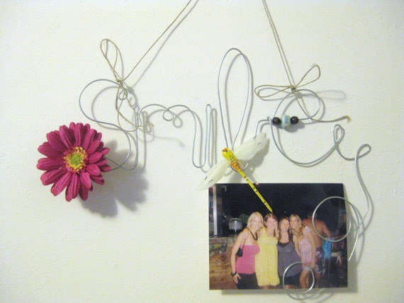 Items similar to Smile Wire Photo Holder, Hanging Wire Word Picture ...
