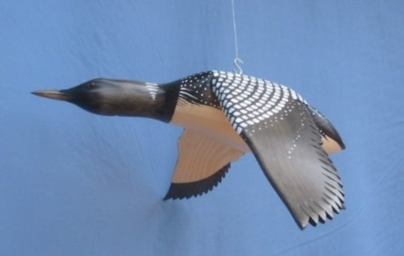 Hand carved Flying Common Loon decoy carving R.Kelly