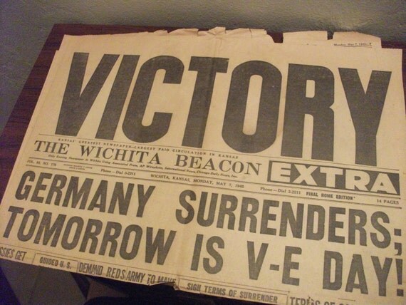 WWII Victory Paper May 7 1945 by PrimePickins on Etsy