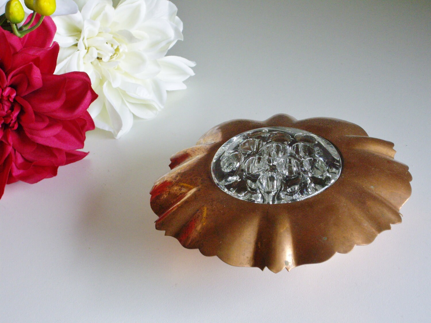 Vintage Glass Flower Frog or Florist Frog Venetian Copper