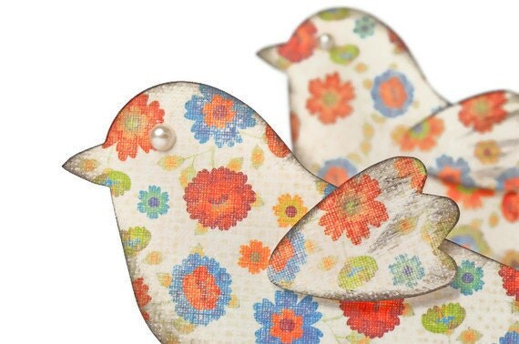 2 spring bird scrapbook embellishments . textured designer