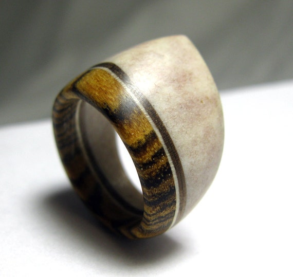 Items similar to Antler and Wood Ring - Angle Cut with Rising Ridge on Etsy