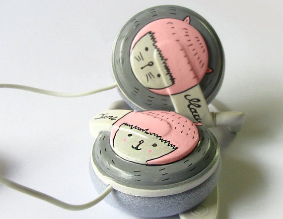 Items similar to Personalized girly headphones earphones painted custom ...