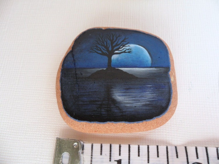 SALE THIRD OFF Moonlit tree Miniature painting by UKSeaGlassStore