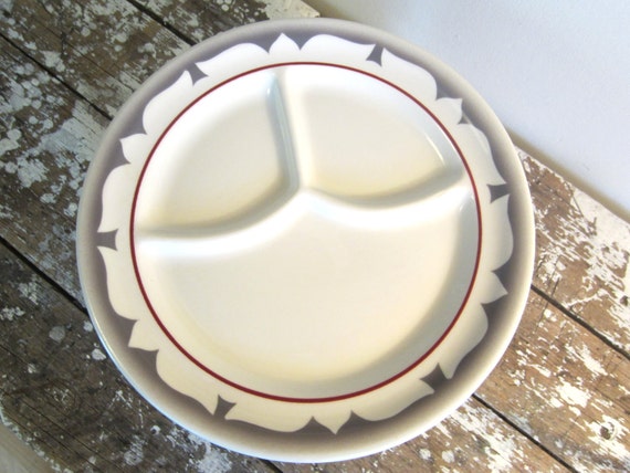 Jackson China Divided Plate Grey with Red Restaurant Plates