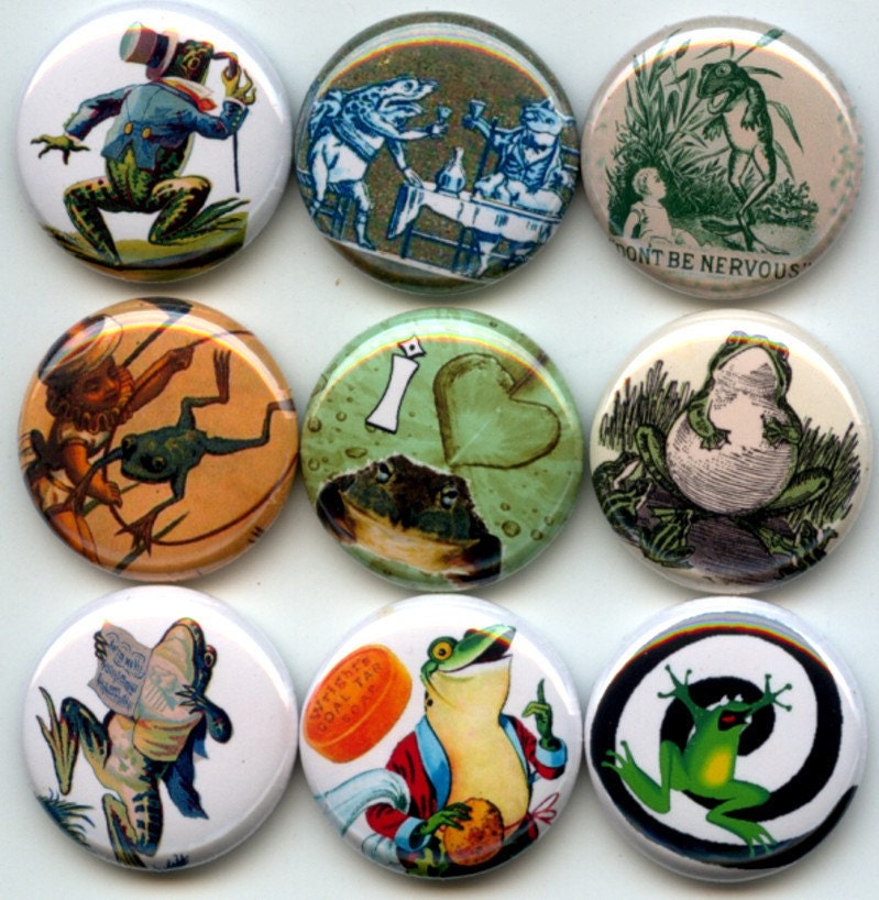 FROGS Toads 9 Pinback 1″ Buttons Badges Pins | Pinback Buttons Baby