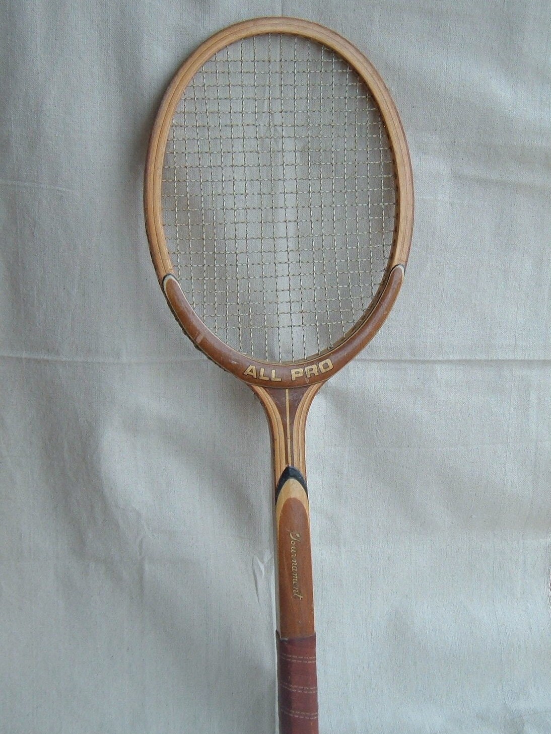 Vintage All Pro Wooden Tennis Racket with Leather handle