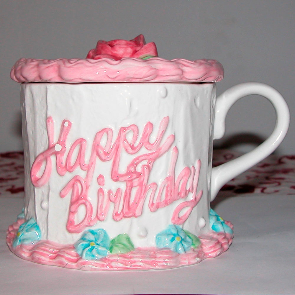 Happy Birthday Cake Container With Lid Ceramic Mug