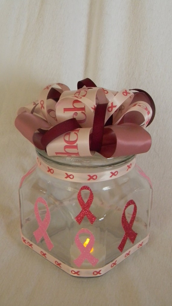 Items similar to Breast Cancer Awareness Lighted Glass Jar on Etsy