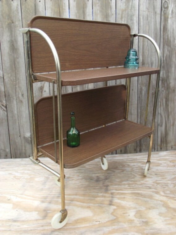 Retro Metal Serving Tea Cart 2 shelves Fold n Roll Versa Table