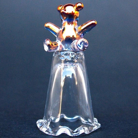 Teddy Bear Blown Glass Thimble Crystal Gold Figurine