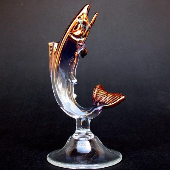 Rainbow Trout Fly Fishing Figurine of Hand Blown Glass