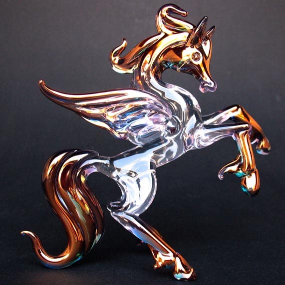 Pegasus Rearing Figurine Sculpture of Hand Blown Glass