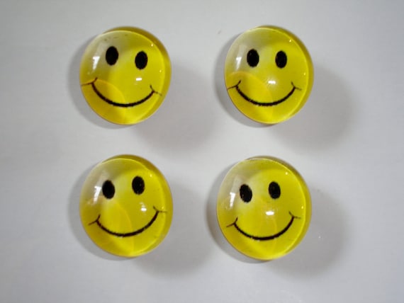 Items similar to 4 classic yellow smiley face Glass marble magnet on Etsy