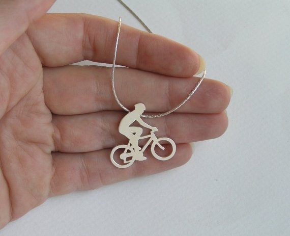 Bicycle Necklace Pendant Bike Rider Pendant Sterling