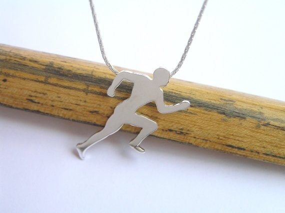 Runner Necklace Pendant Silver Running Man by DaliaShamirJewelry