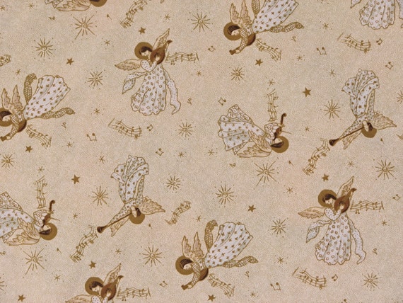 Angel Fabric Christmas Angel Fabric Cotton Fabric Gold Fabric