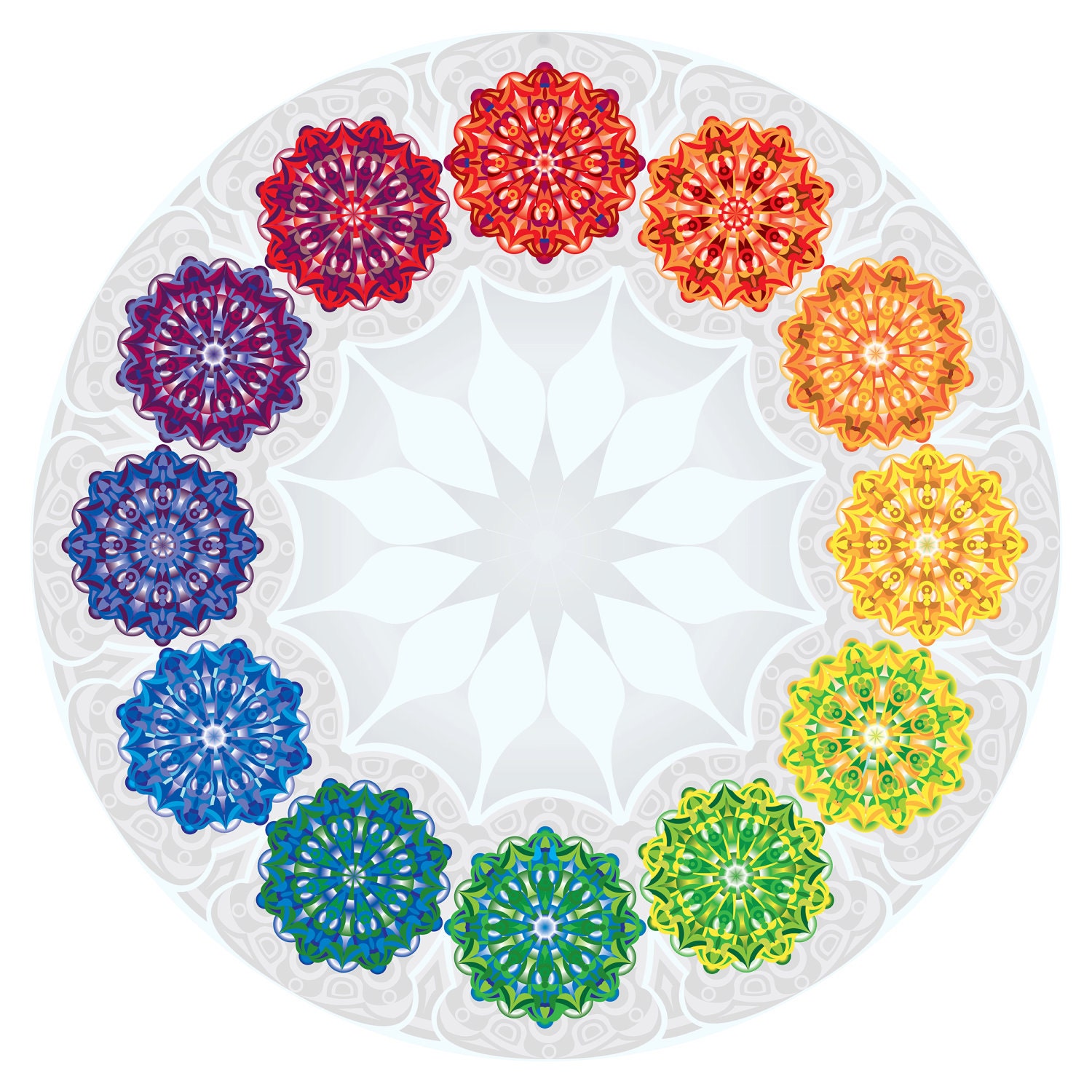 rainbow mandala geometric print rainbow color wheel