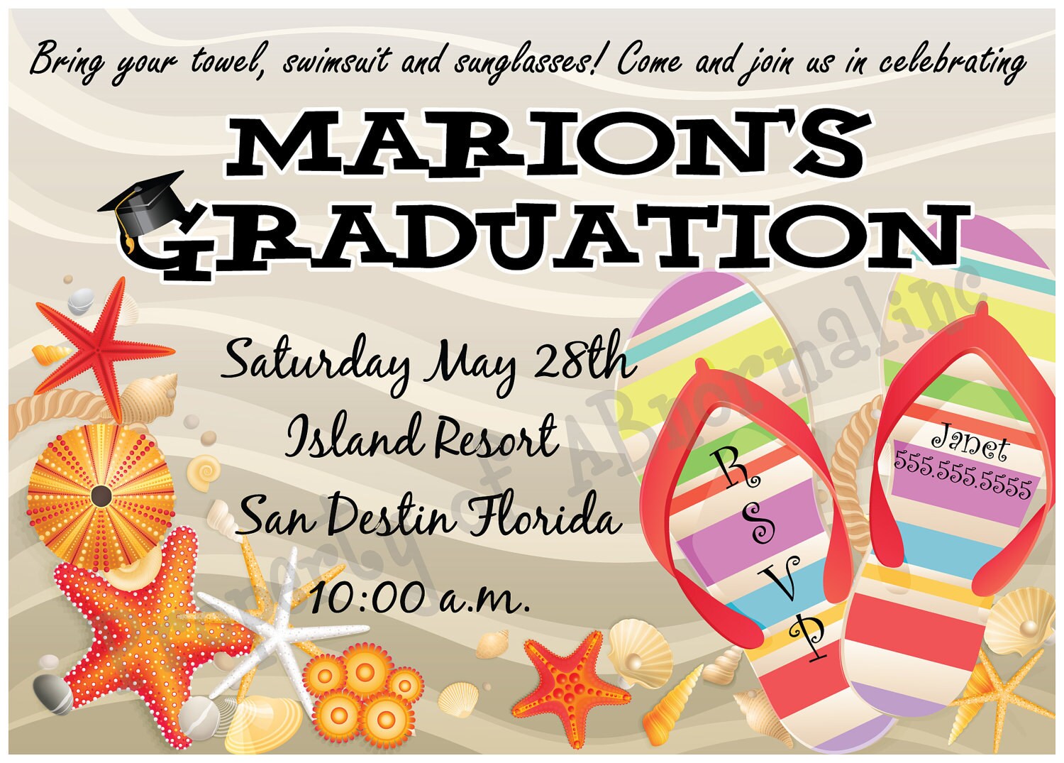 Beach Theme Graduation Invitation Printable / by ABnormalinc