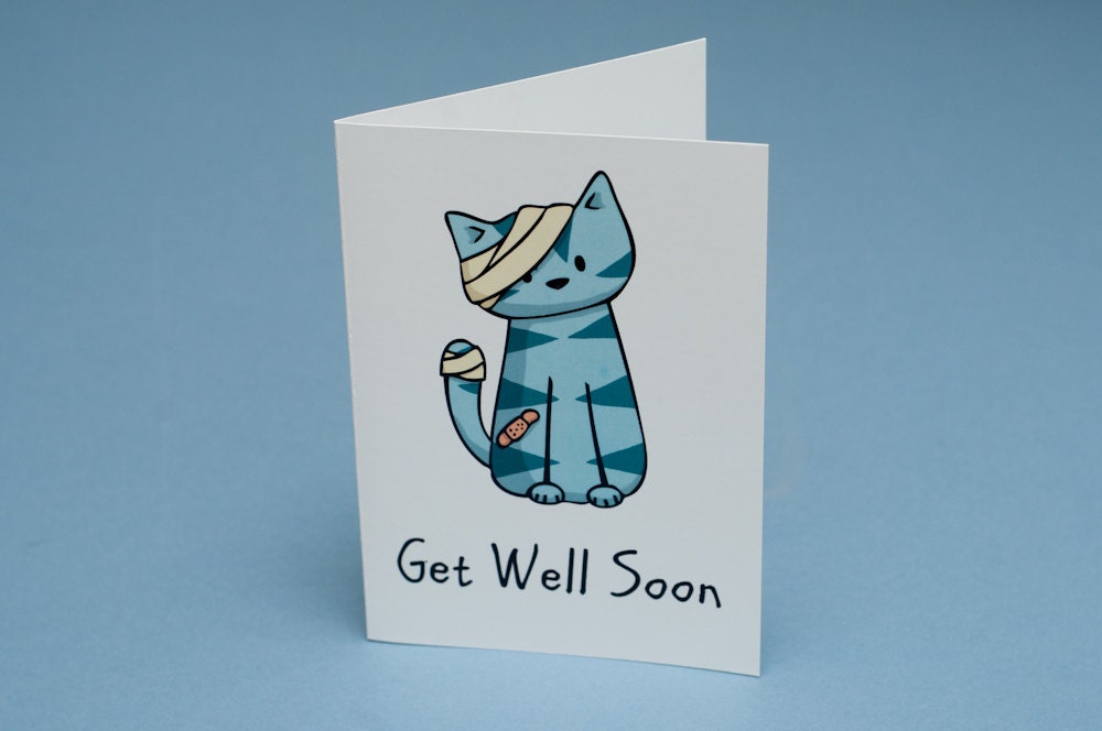 Get Well Soon Cat Card by Doodlecats on Etsy