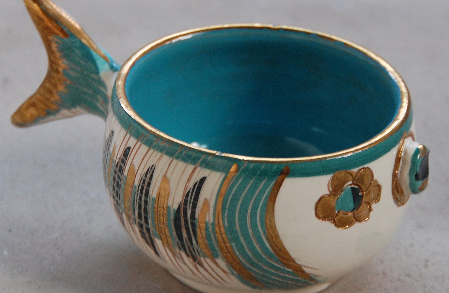 Ceramic Fish Cup with Tail Handle Vintage Italian