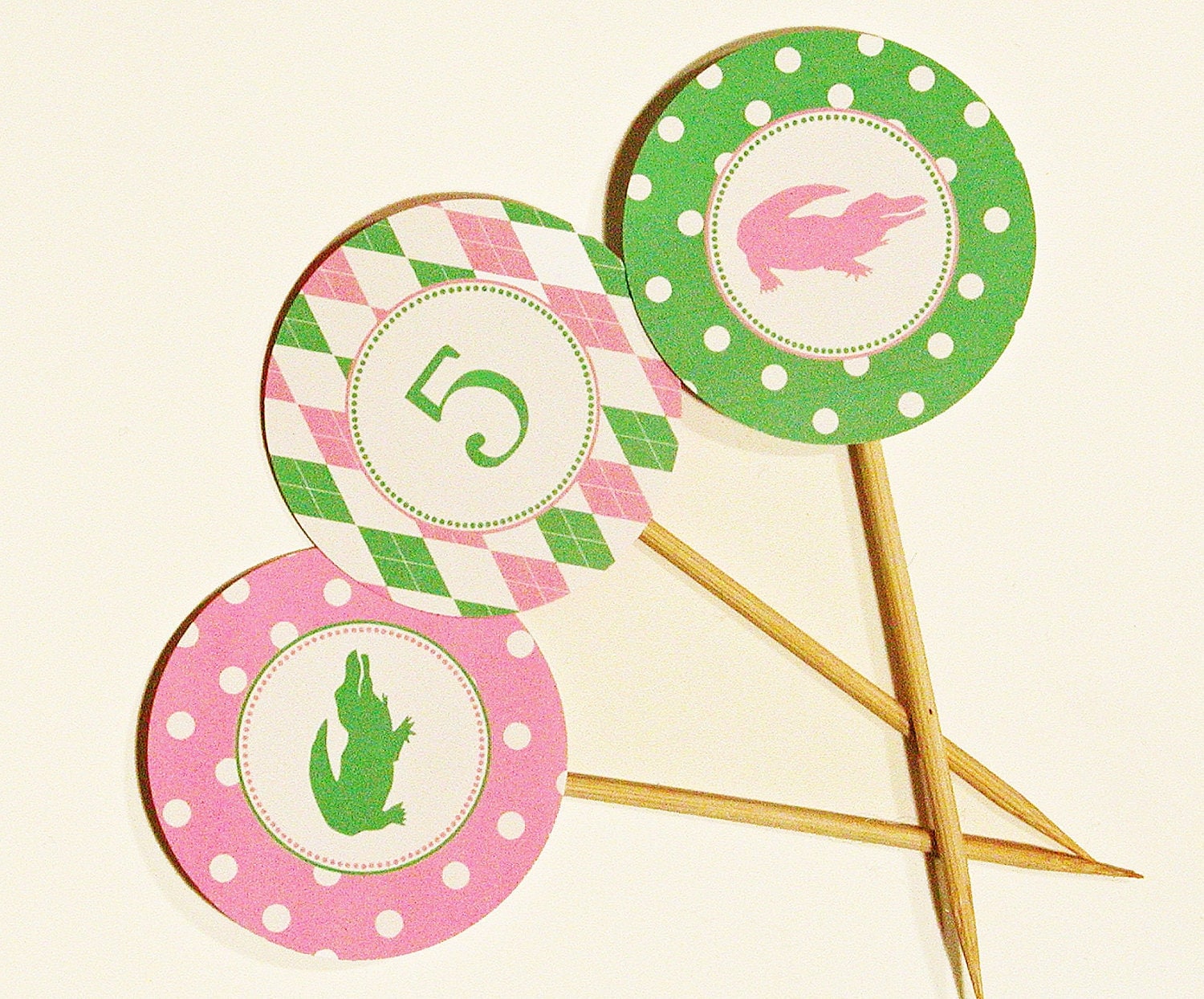 Preppy Pink and Green Printable Cupcake Toppers by WhenIWasYourAge