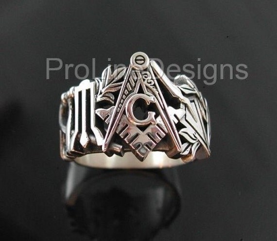 Masonic Ring Unique Design in Sterling Silver Style 002
