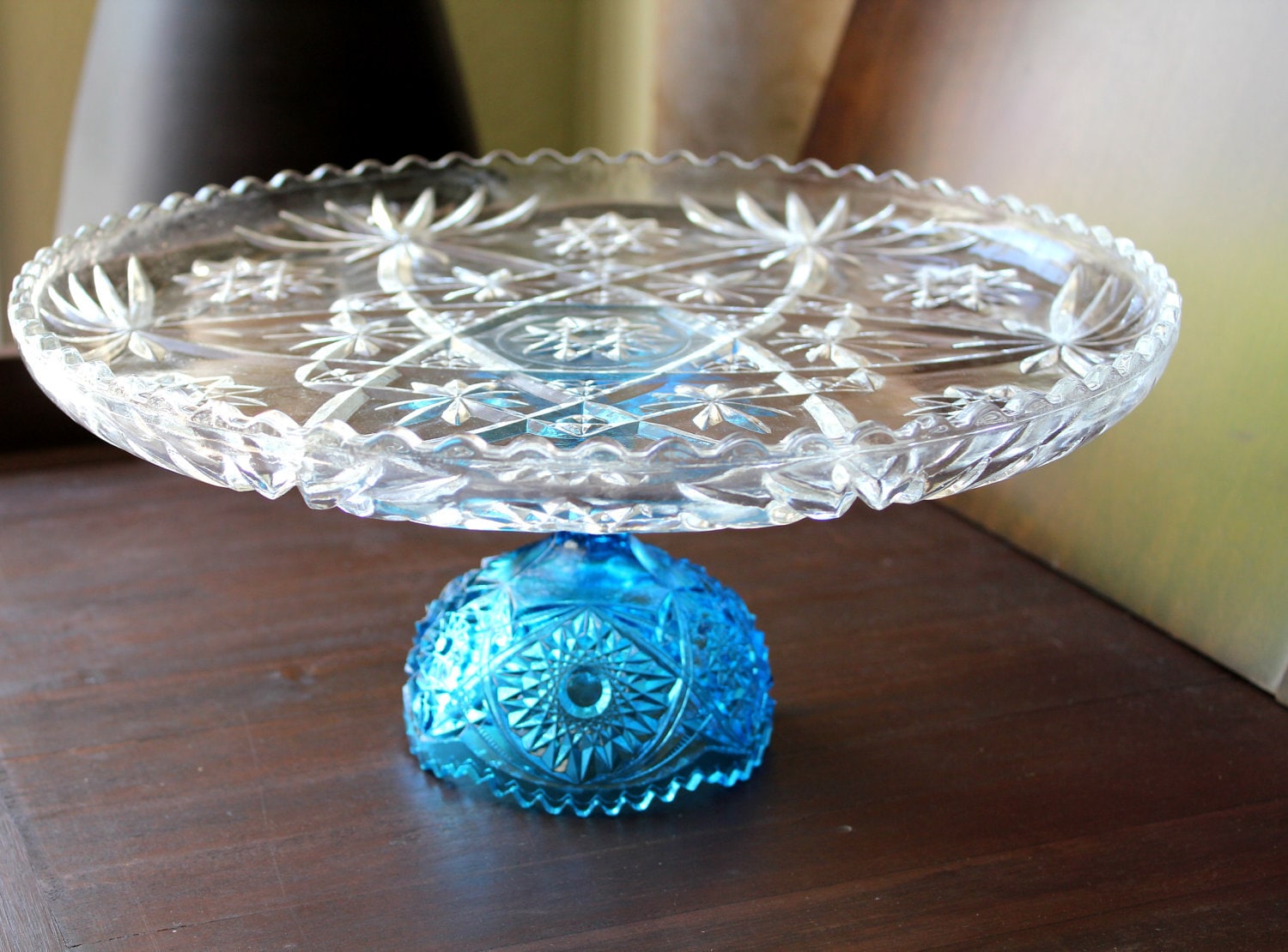 14 Aqua Blue Cake Stand / Glass Cake Stand / Glass Cake