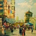IMPRESSIONIST Mid century OIL Painting Mexican Street Scape.