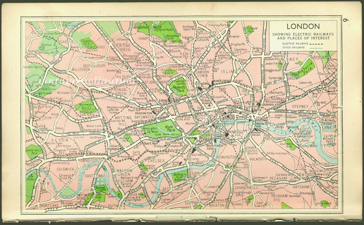 Antique 1945 LONDON map map of city of London