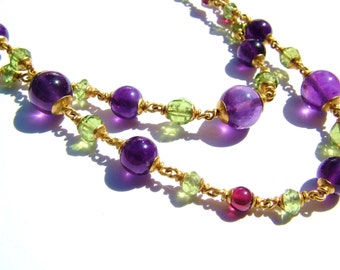 22K solid gold necklace Peridot Amethyst by MonBedo on Etsy