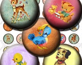 Items similar to Cute Retro Animals 1 inch 25mm Circle Rounds Digital ...