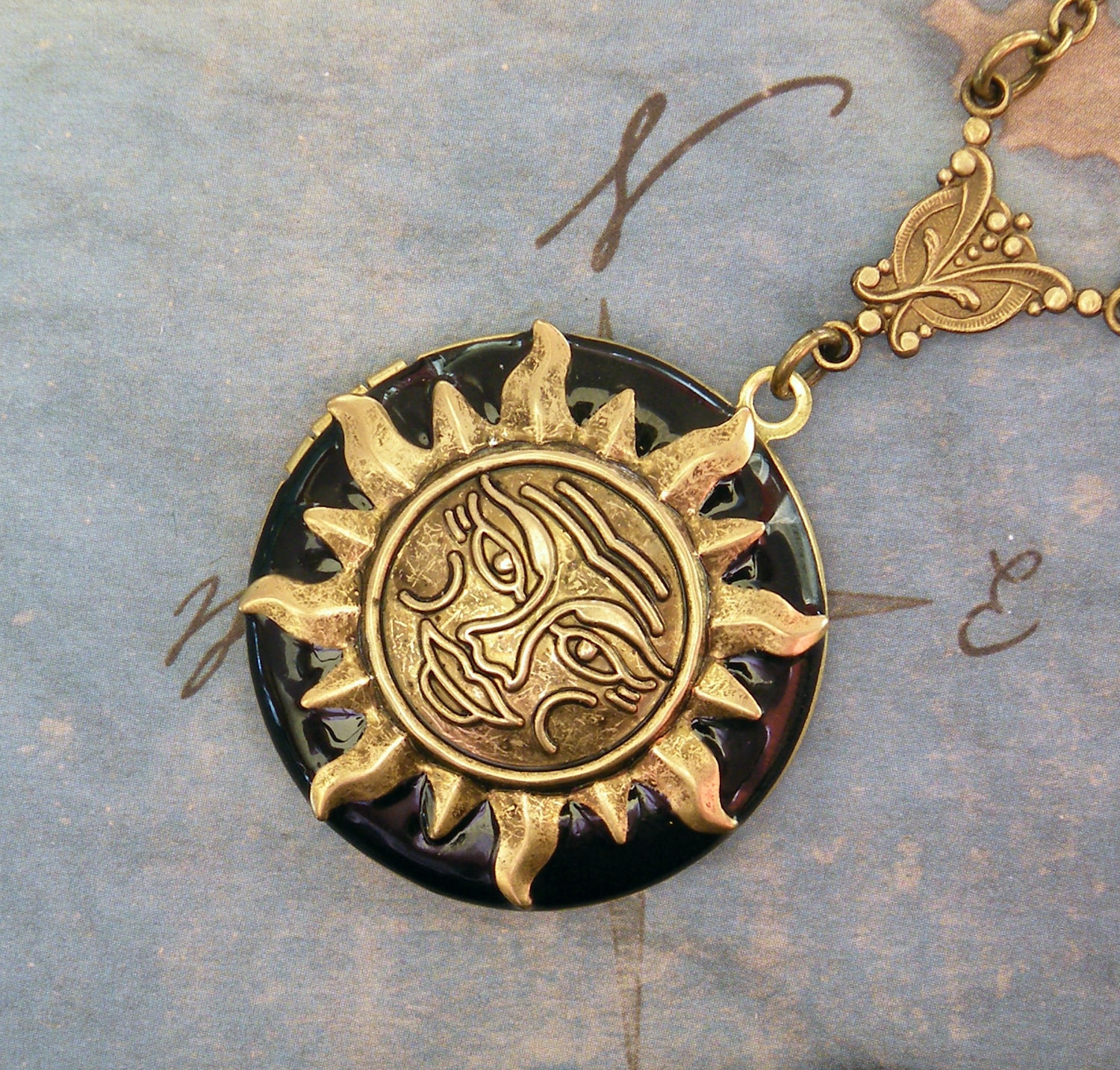 Golden Sun Locket Enameled Sun Locket