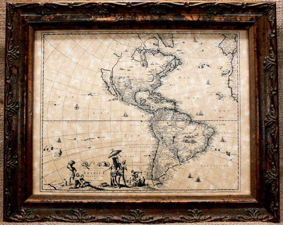 Items similar to Americas Map Print of a 1671 Map on Parchment Paper on ...