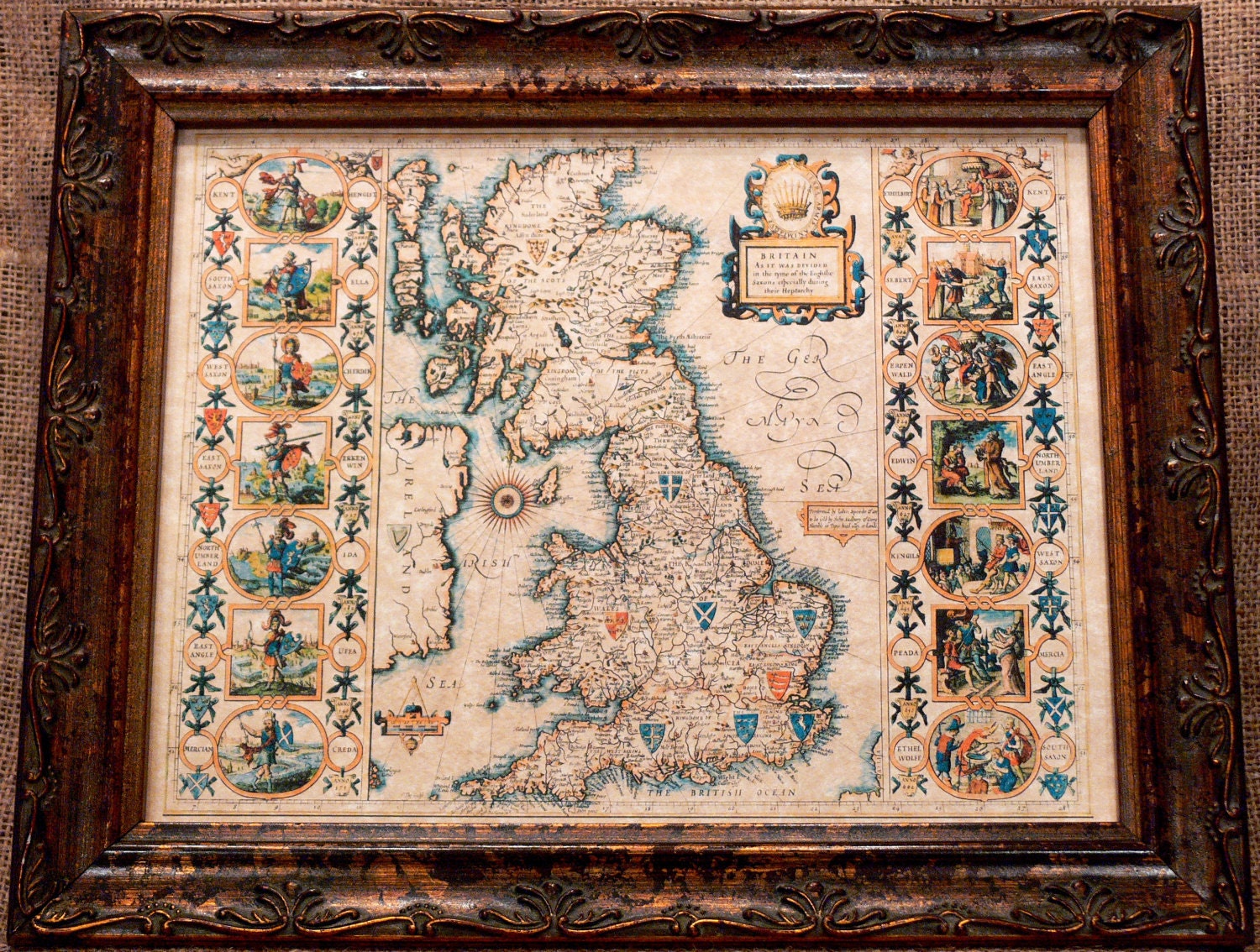 Anglo-Saxon Heptarchy Map of Britain Map Print of a 1610 Map
