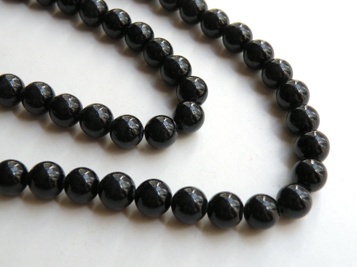 Riverstone beads in jet black round gemstone 8mm full strand