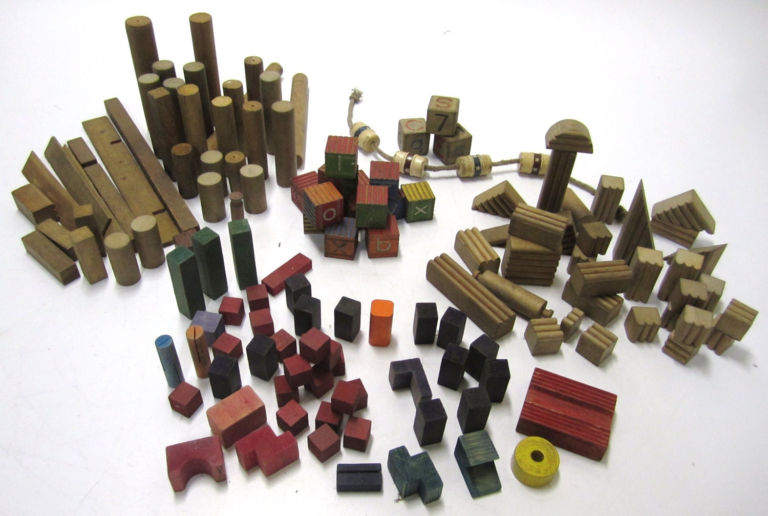Vintage Lot of Wood Building Blocks Children's Wooden