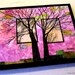 Quilted fiber art tree photos printed on fabric appliqued