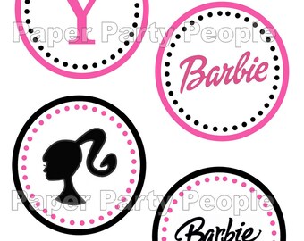 Vintage Barbie Printable DIY 3.5" Circles Happy Birthday Banner, Favor ...