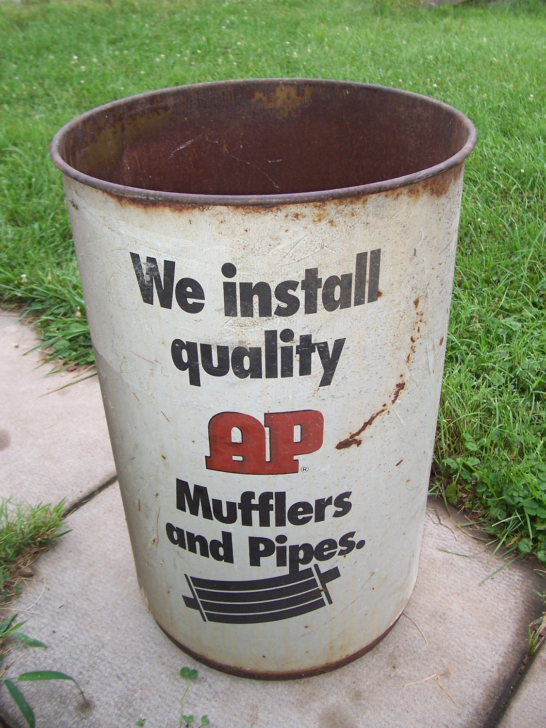 Vintage Antique Metal Industrial Garage Shop Garbage Can AP