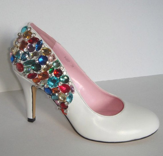 Items Similar To Crystal Shoes For Wedding Or Party White With Colorful